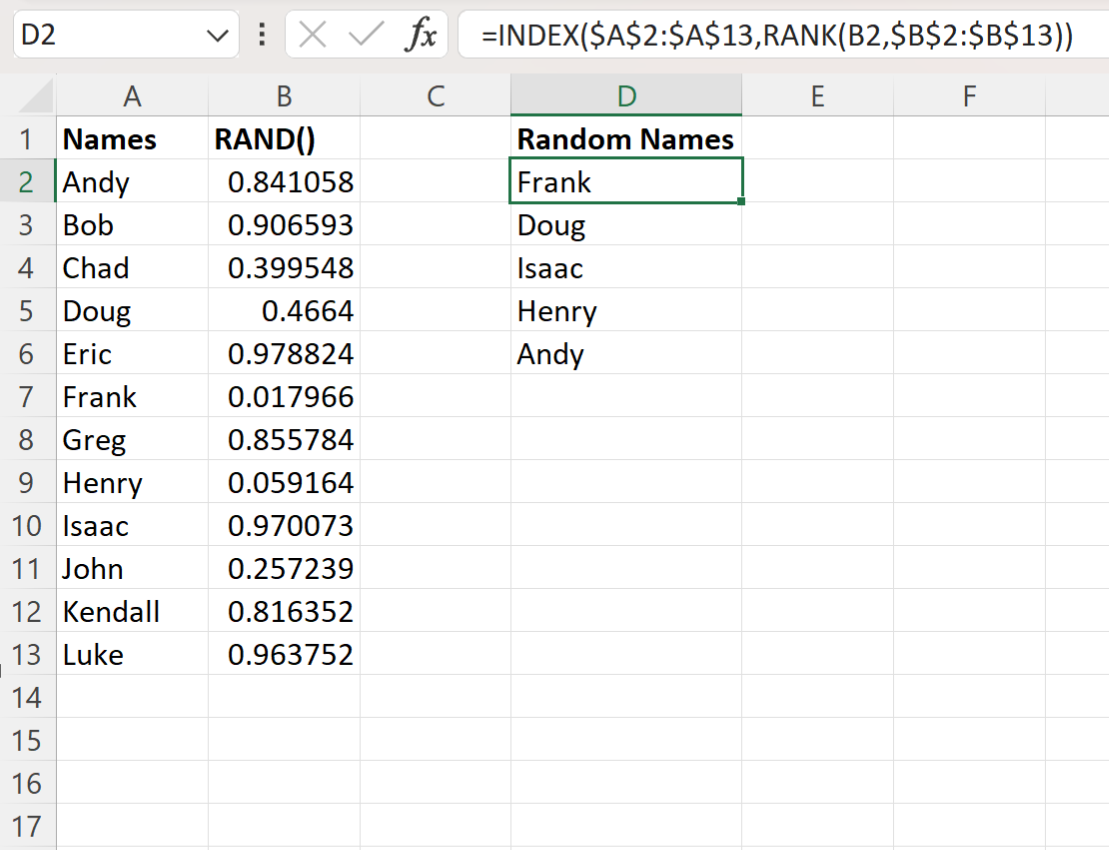 Randomly Select Names In Excel Randomly Select Names In Excel