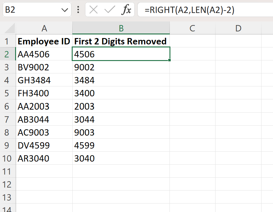 Remove First 2 Digits From Cell In Excel