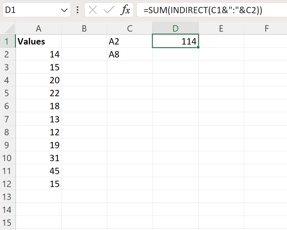 Excel: Use INDIRECT With SUM