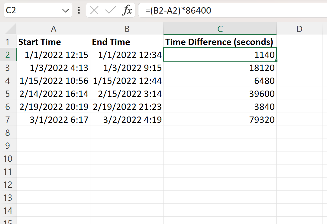 Excel Calculate Difference Between Two Times In Seconds