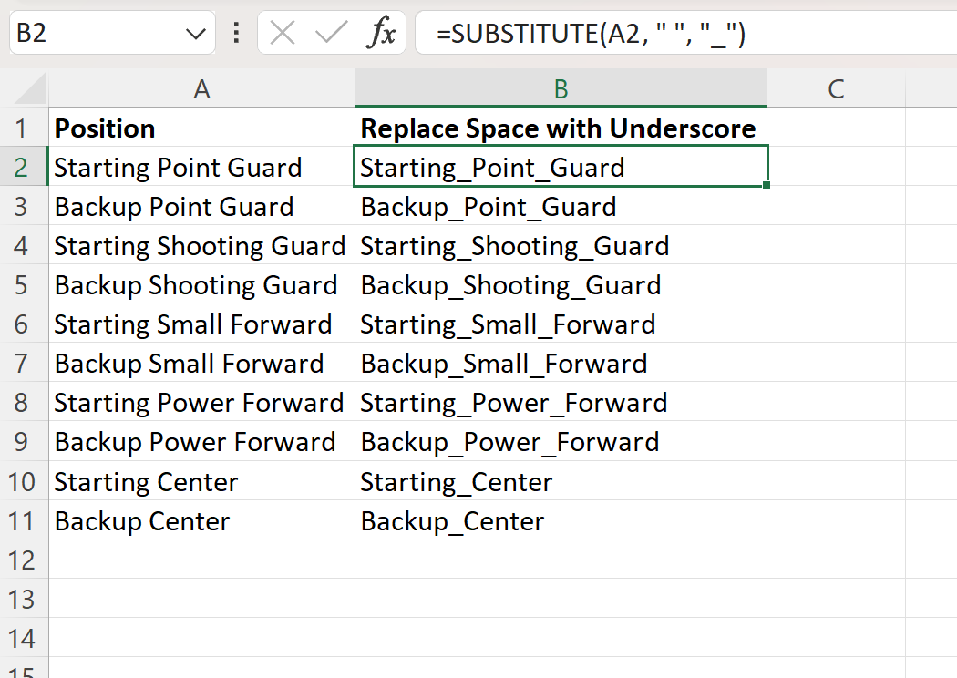 Replace Space With Underscore In Excel