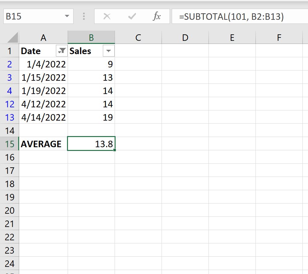How To Average Filtered Rows In Excel With Example 