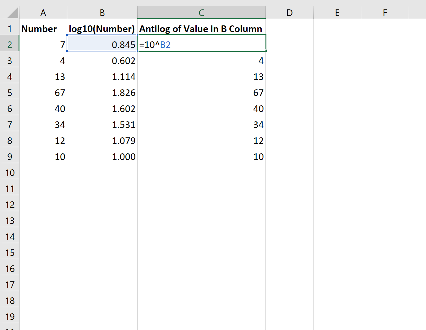How Do I Find The Antilog Of Values In Excel?