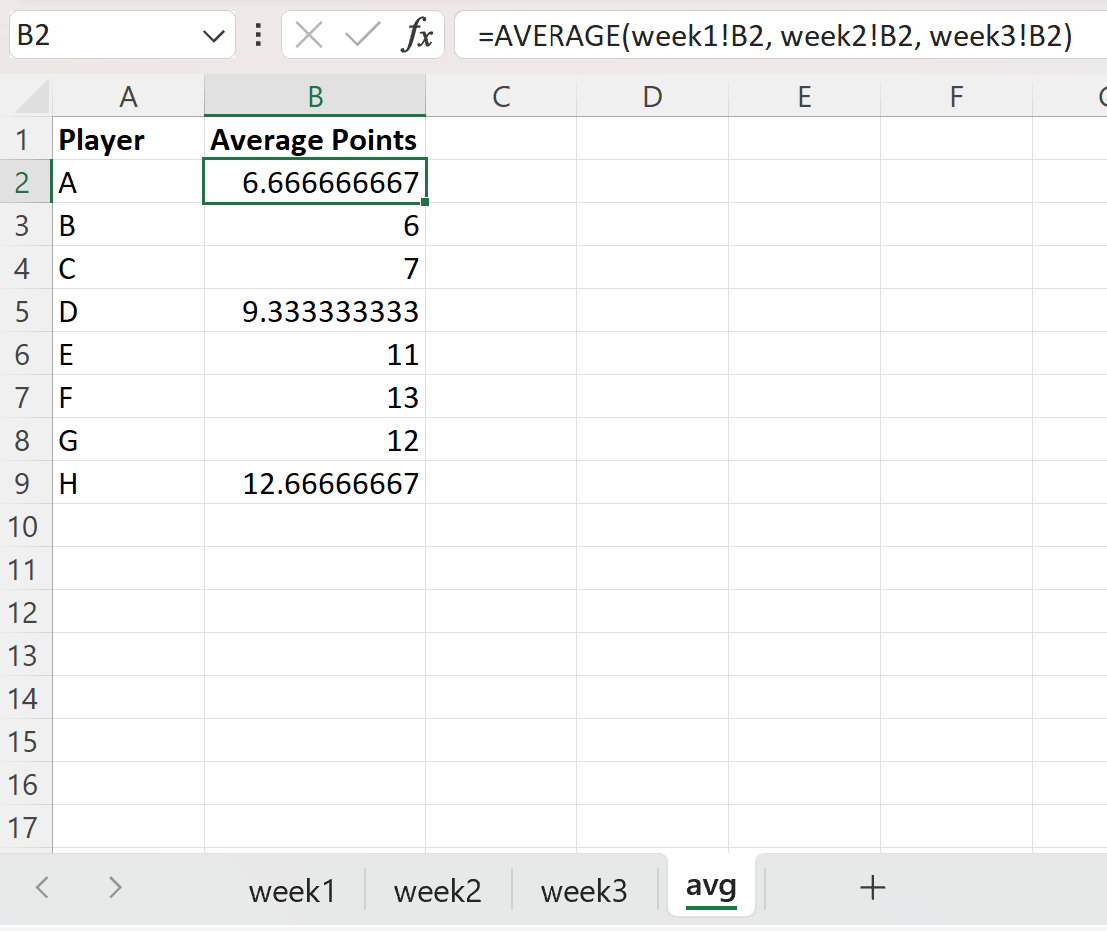 How Can I Calculate The Average Of A Data Set Across Multiple Sheets In Excel?