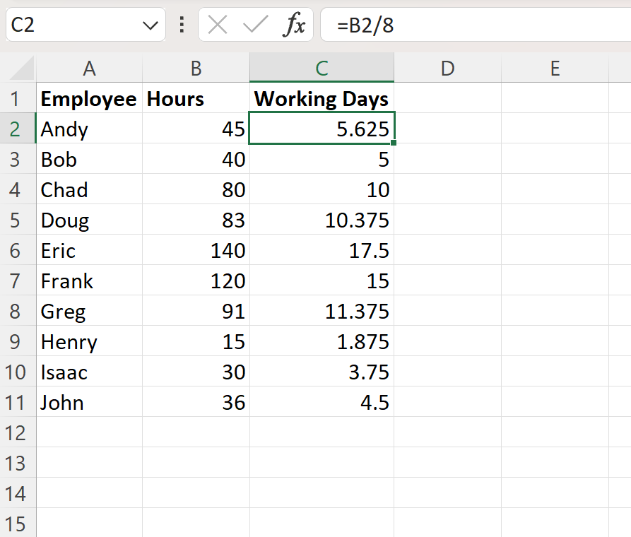 How Can I Convert Hours Into 8-hour Workdays In Excel?