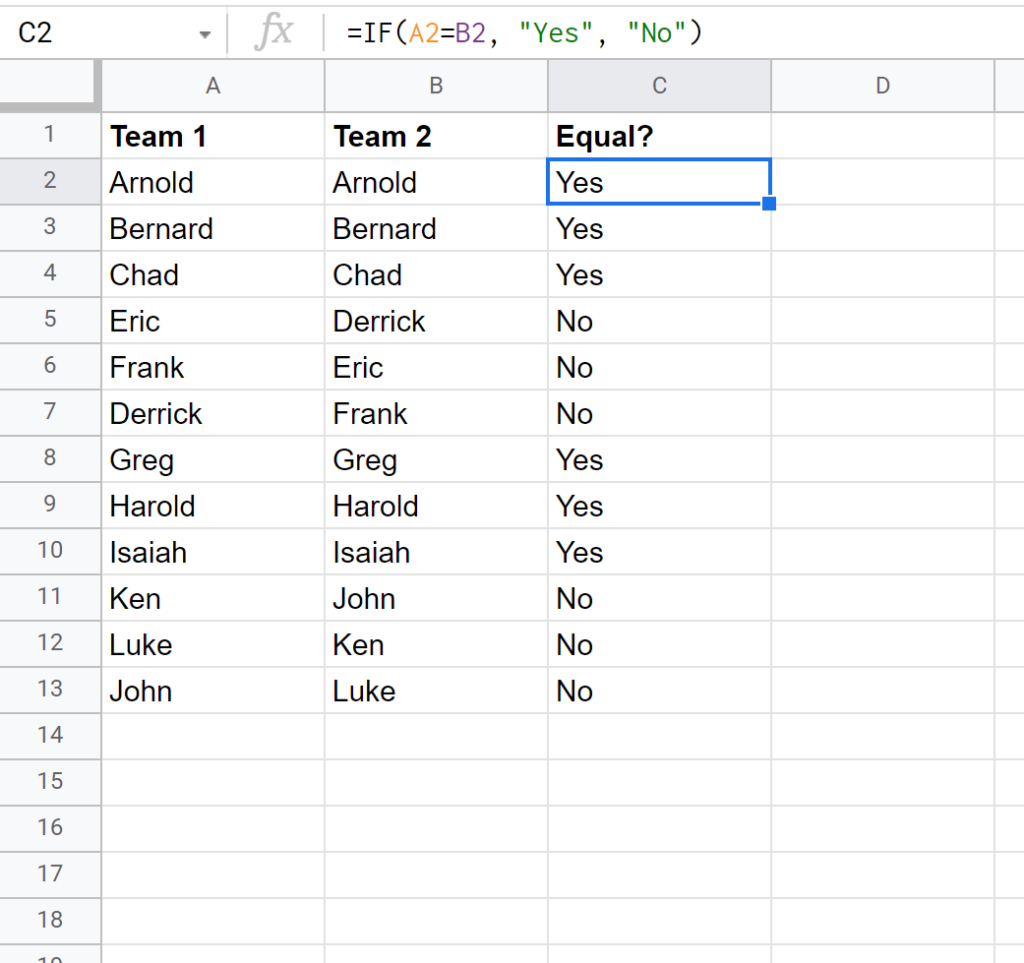How Can I Compare Two Columns In Google Sheets?