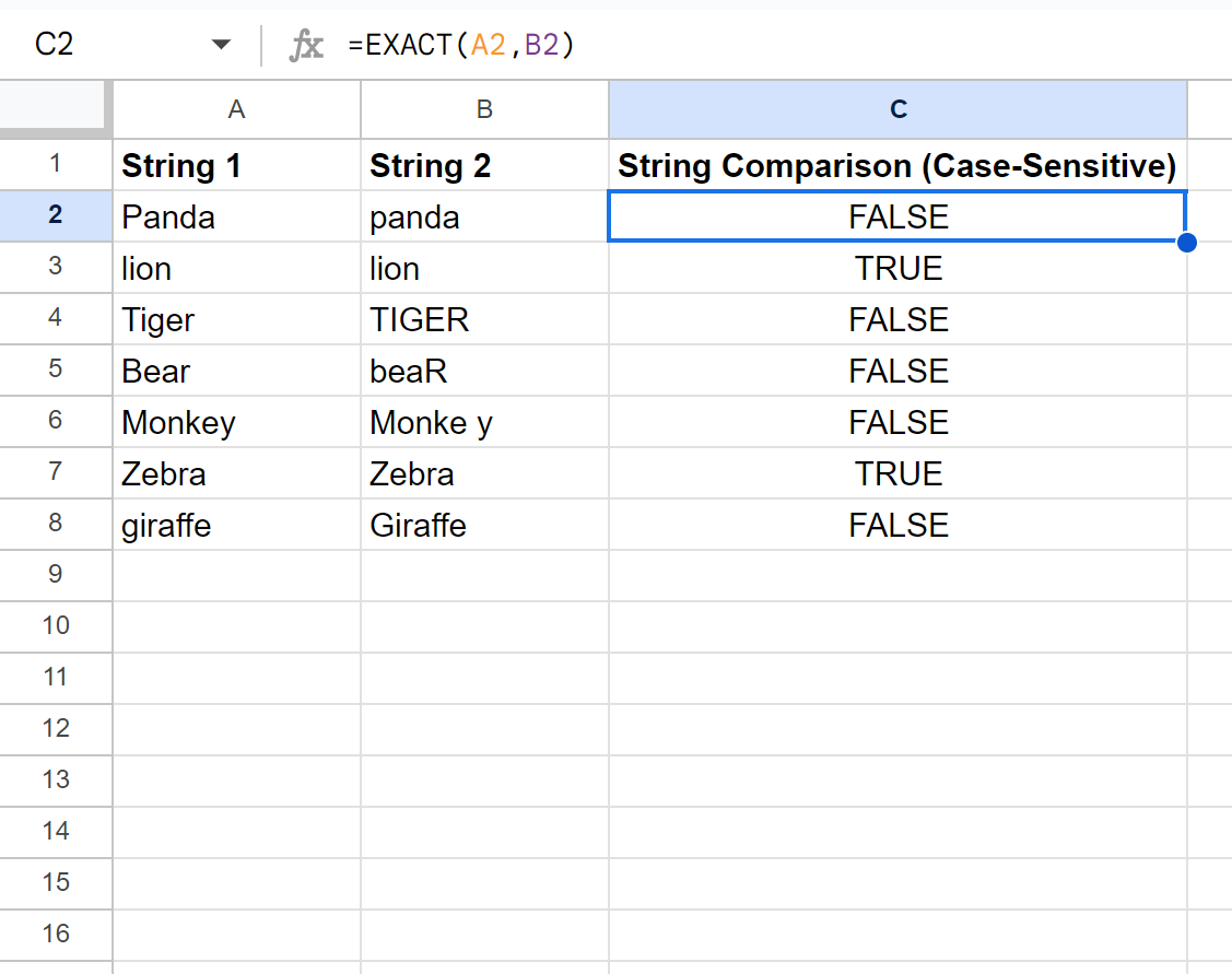 How Can I Compare Strings In Google Sheets? Can You Provide An Example?