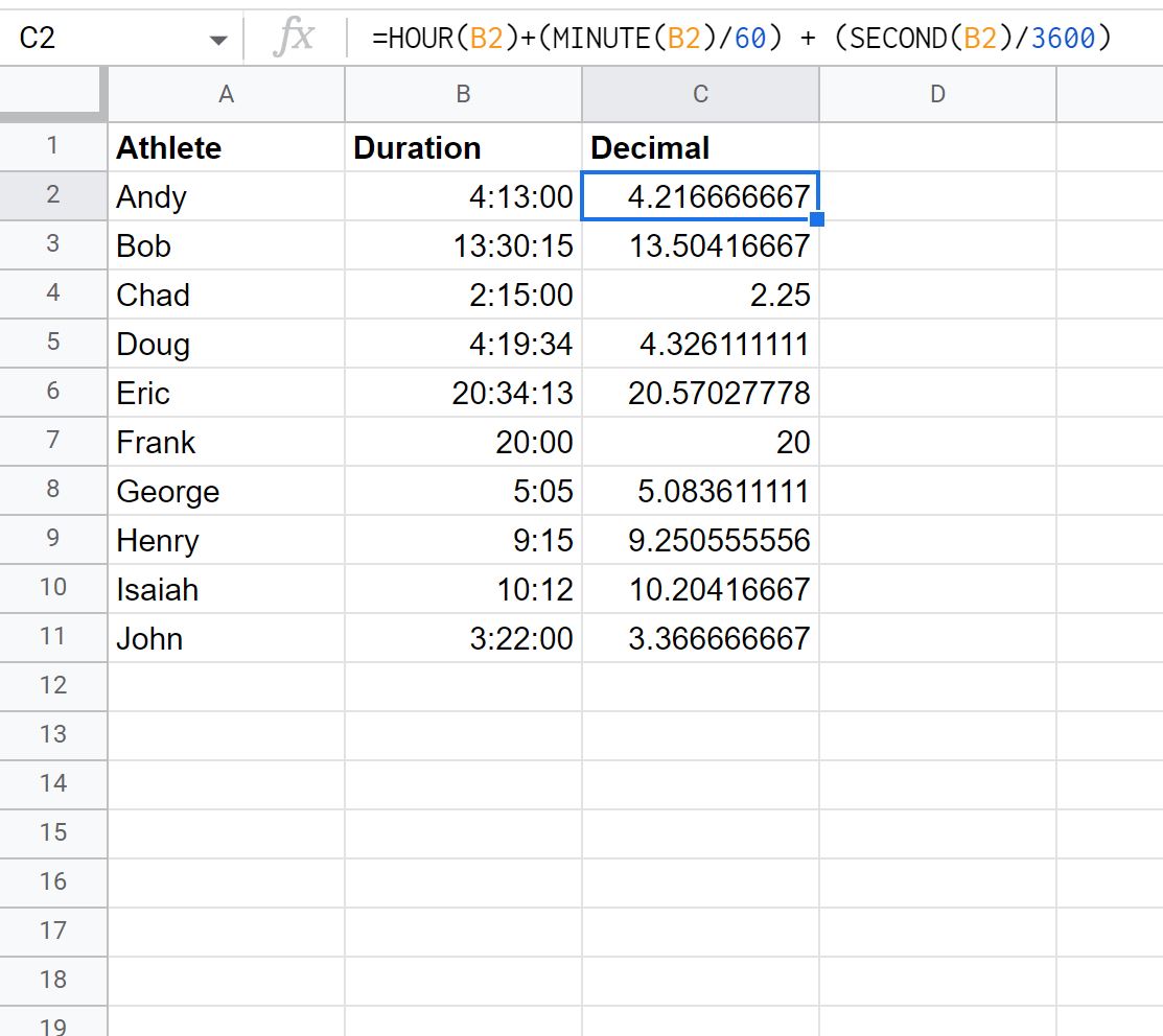 How Can I Quickly Convert Time To Decimal In Google Sheets?