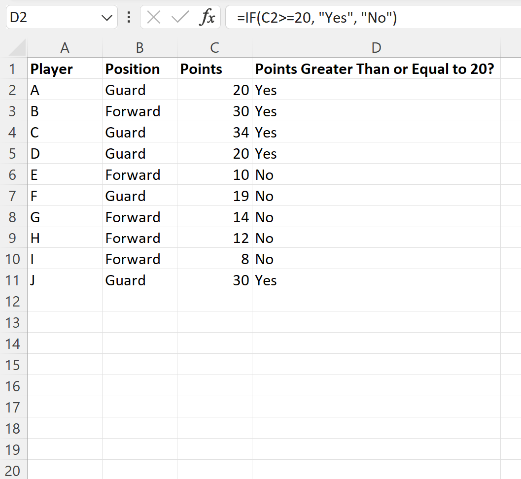How Can I Use Greater Than Or Equal To In An IF Function In Excel?