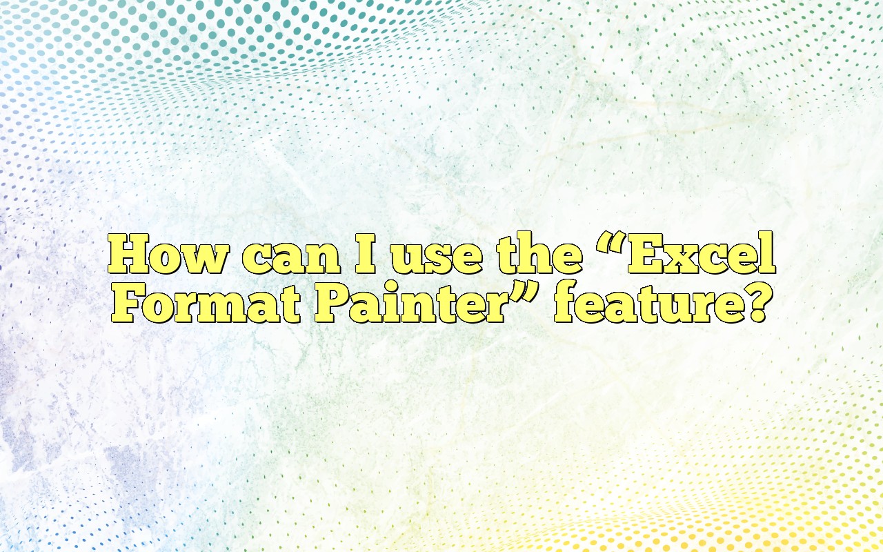 How Can I Use The "Excel Format Painter" Feature?