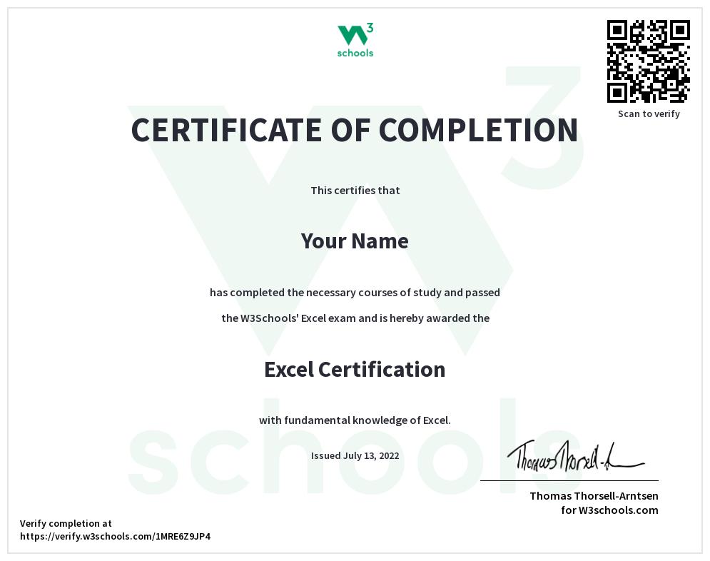 What Is The W3Schools Excel Certificate?