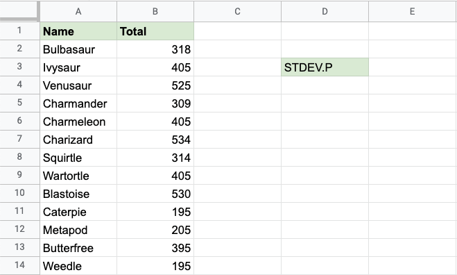 What Is The Formula For Calculating Standard Deviation Using The STDEV.P Function In Google Sheets?