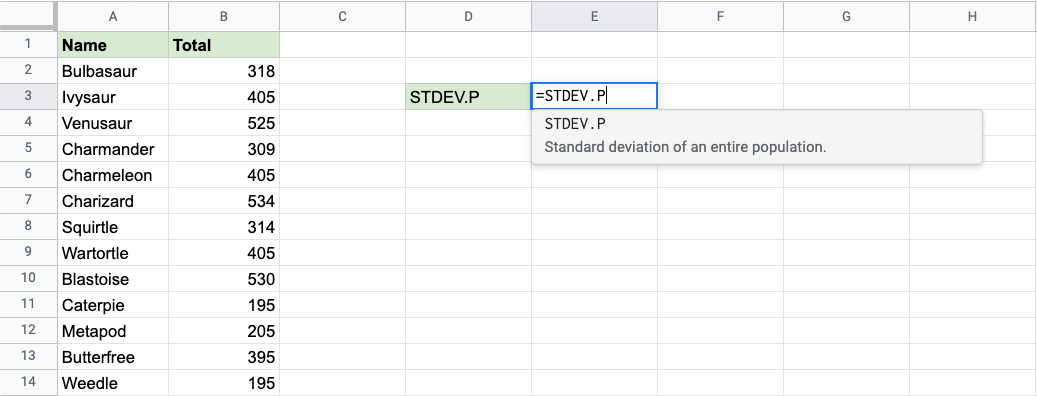 What Is The Formula For Calculating Standard Deviation Using The STDEV.P Function In Google Sheets?