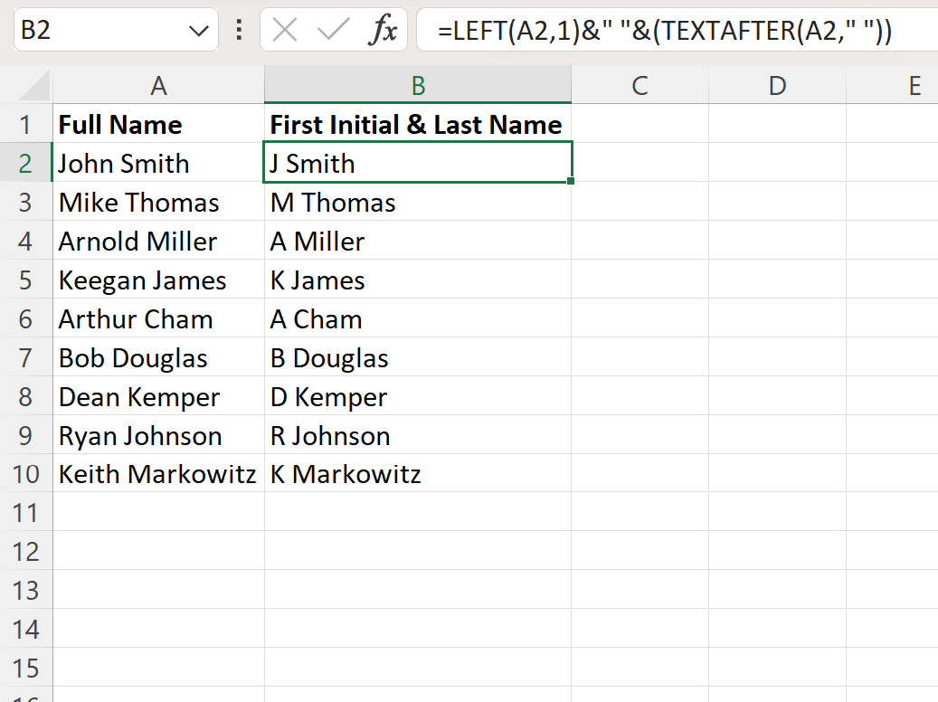 How Can I Extract The First Initial And Last Name From An Excel Spreadsheet?