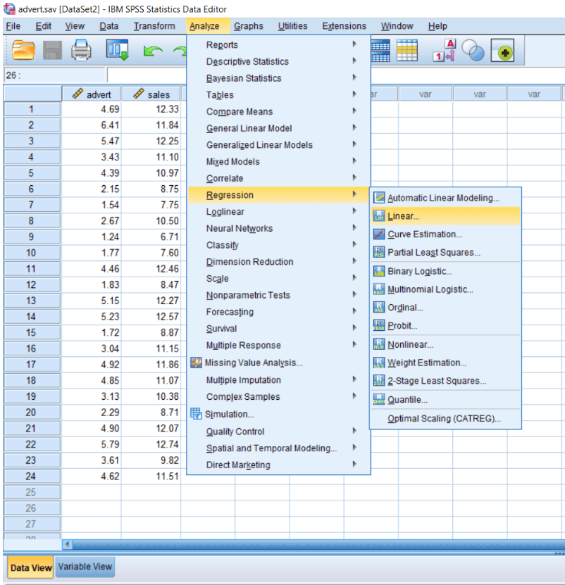 How Do You Input Data For Linear Regression In SPSS?