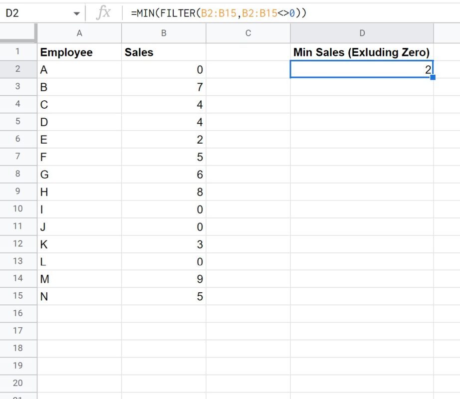 How Can I Use The MIN Function In Google Sheets While Excluding Zero ...