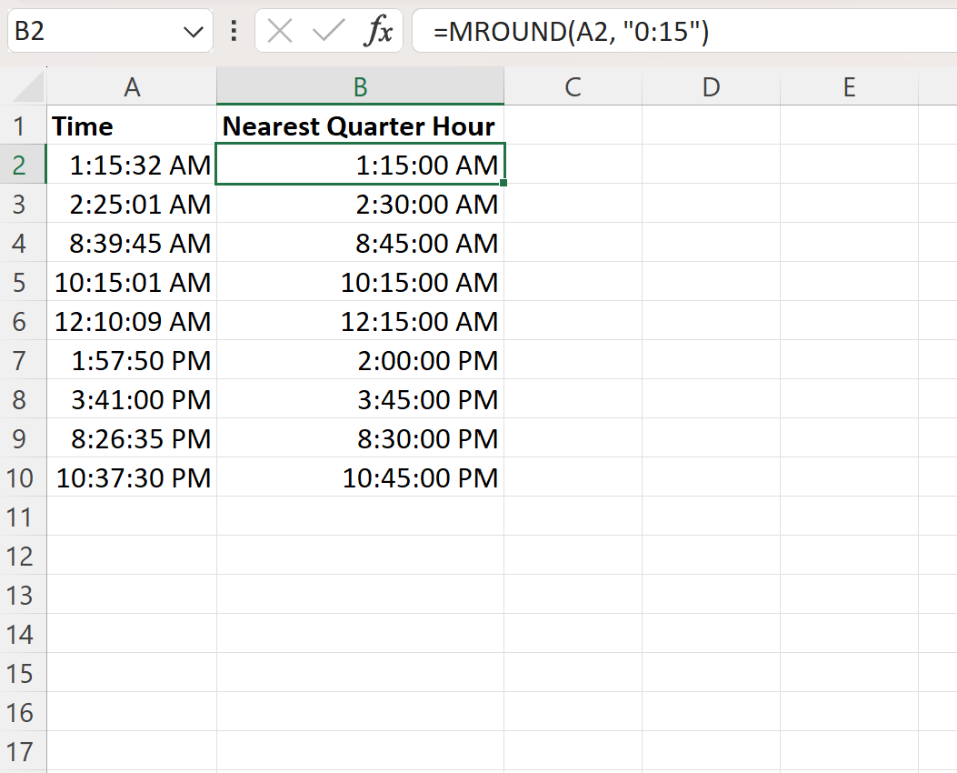 How Do I Round A Time Value To The Nearest Quarter Hour In Excel?