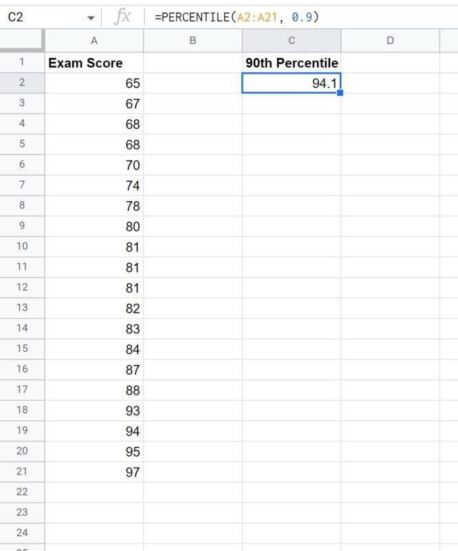 How Do I Calculate The 90th Percentile In Google Sheets?