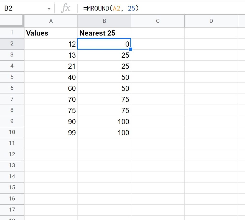 How Do I Round Numbers To The Nearest 25 In Google Sheets?