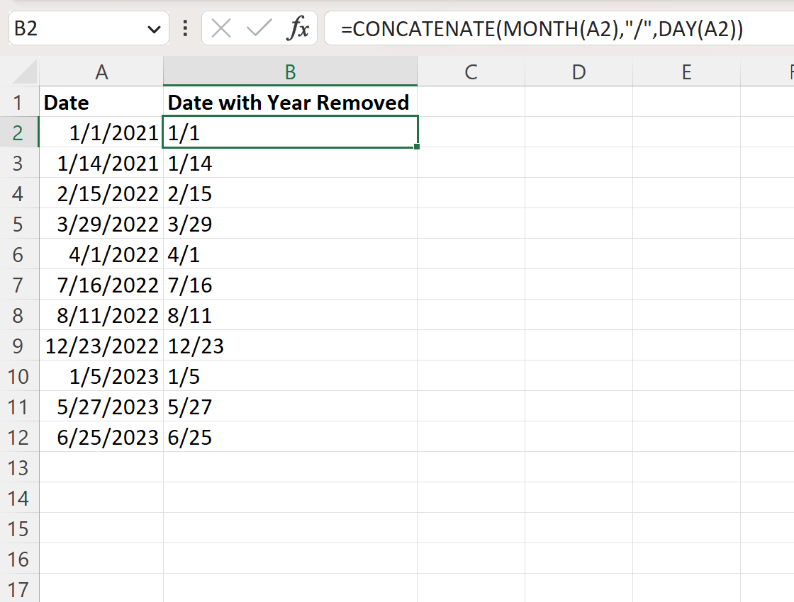 How Do I Remove The Year From A Date In Excel?