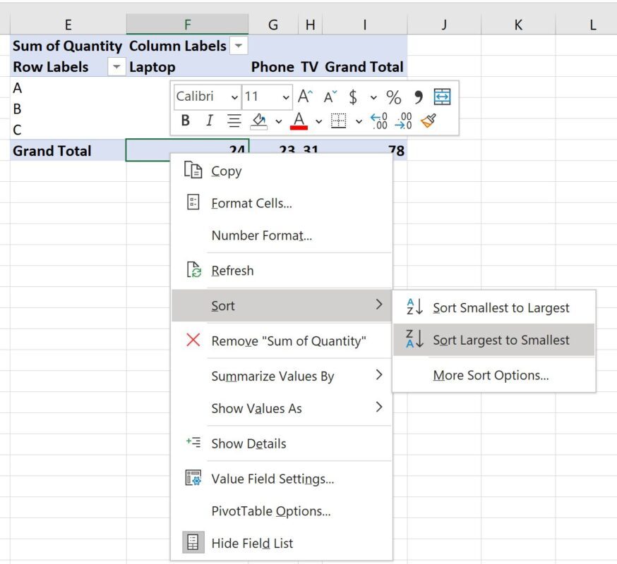 How Do I Sort A Pivot Table By Grand Total In Excel?