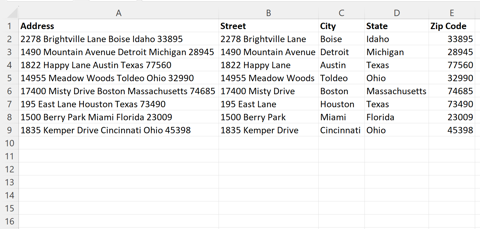 How Can I Separate An Address Without Using Commas In Excel?