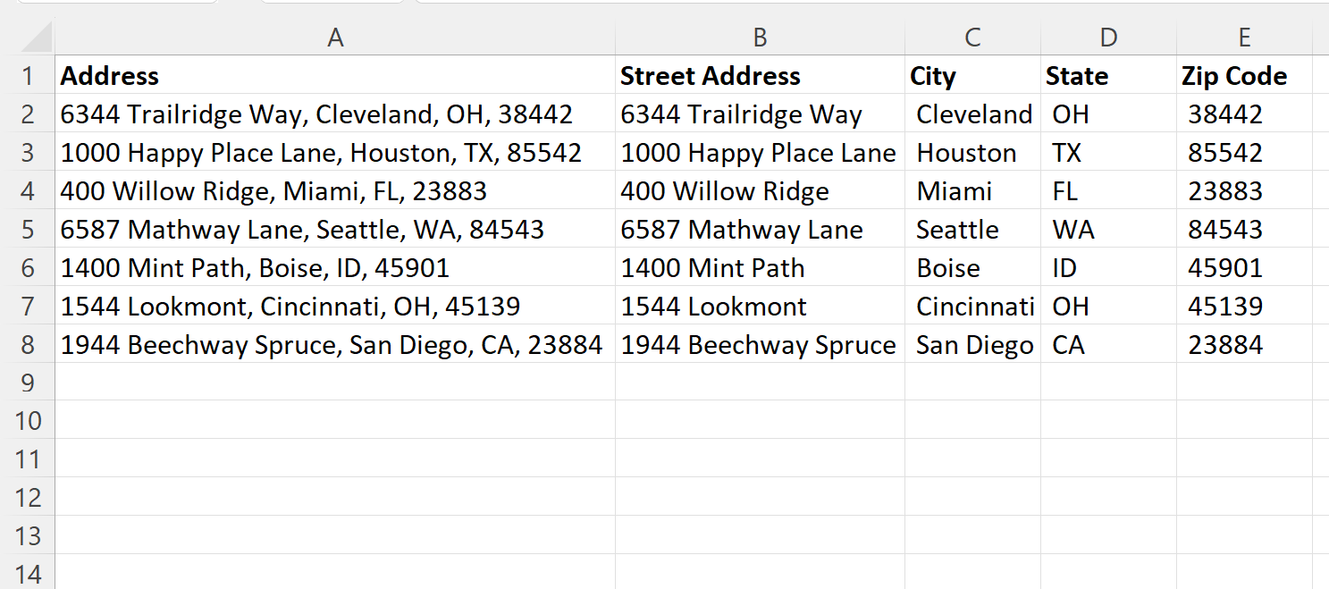 How Can I Split Addresses Into Multiple Cells In Excel?