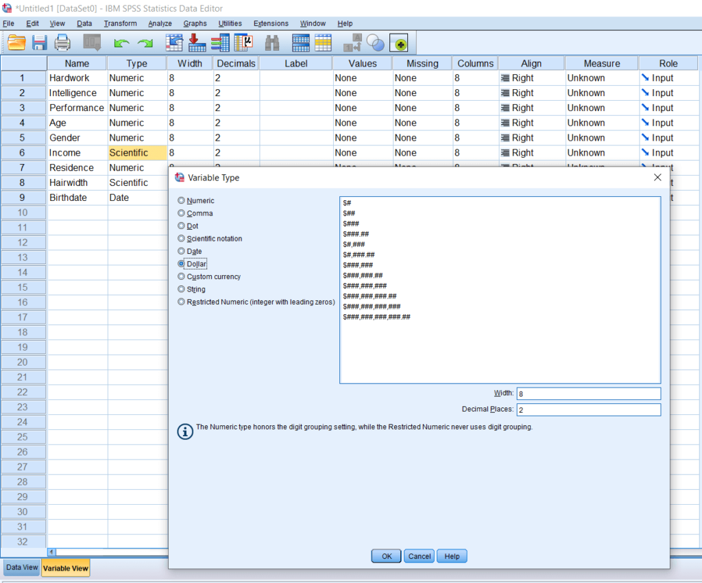 What Is The Difference Between The Dollar And Custom Currency Variable Types In SPSS?