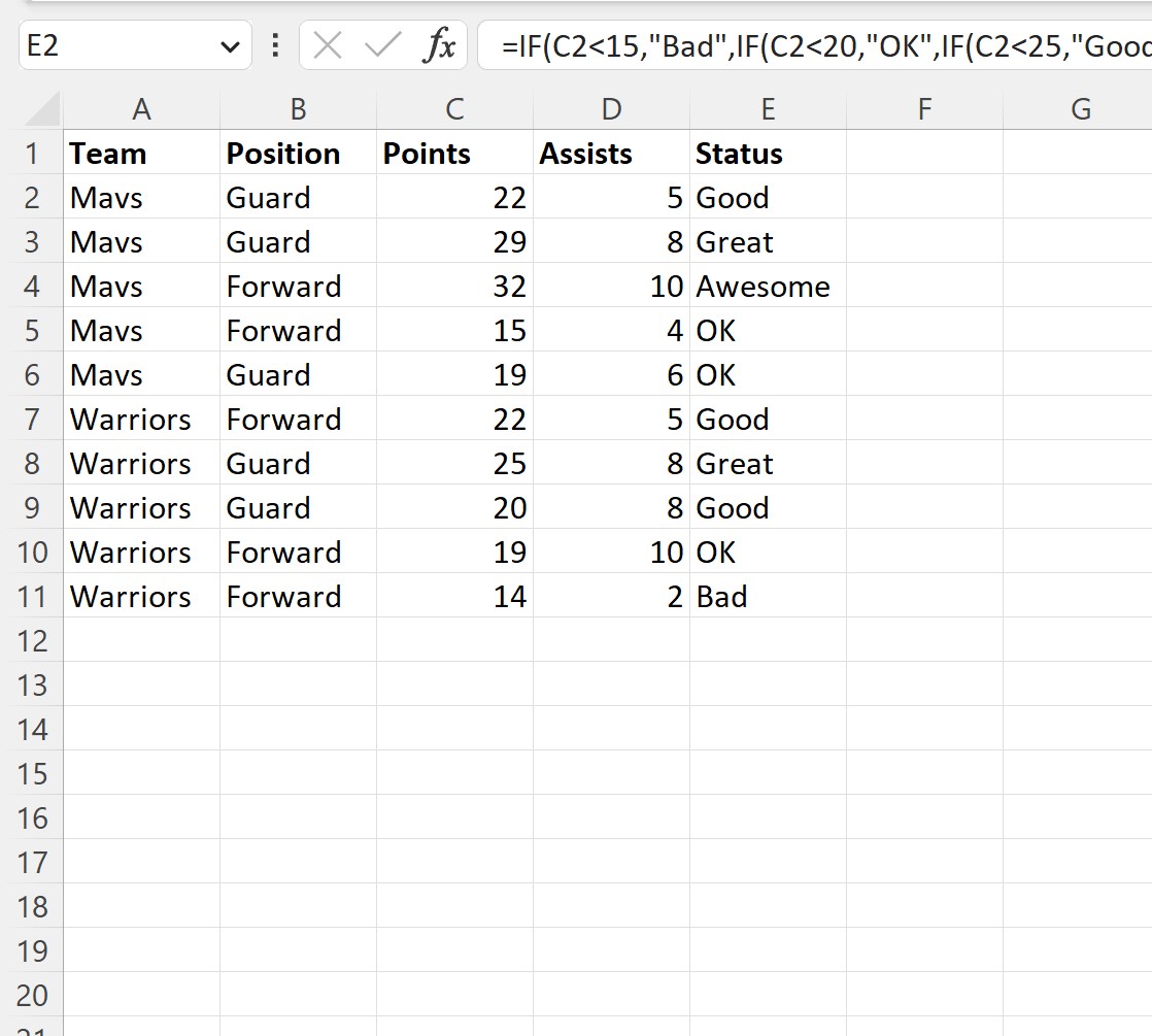 How Can I Use An IF Function With Four Conditions In Excel?