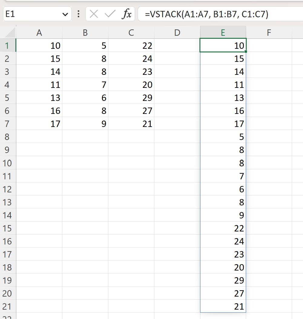 How Can I Stack Multiple Columns Into One Column Using Excel?