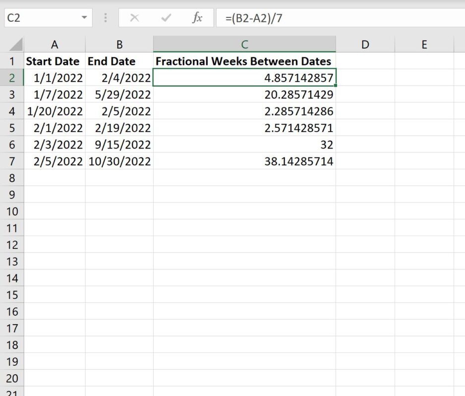 How Can I Calculate The Number Of Weeks Between Two Dates Using Excel?