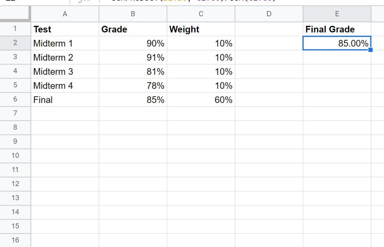How Do I Calculate A Weighted Percentage In Google Sheets?